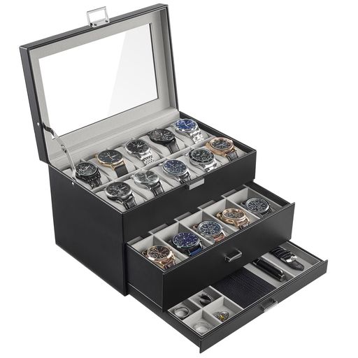 多機能収納​:時計20本+ジュエリー(ストラップ、カフスボタン、ネックレス、ブレスレット、リング)を収納可能。防塵・耐衝撃・キズ防止設計で貴重品を保護 コンパクトな大容量設計​:サイズ28cmx19cmx18cm(11.02x7.48x7....
