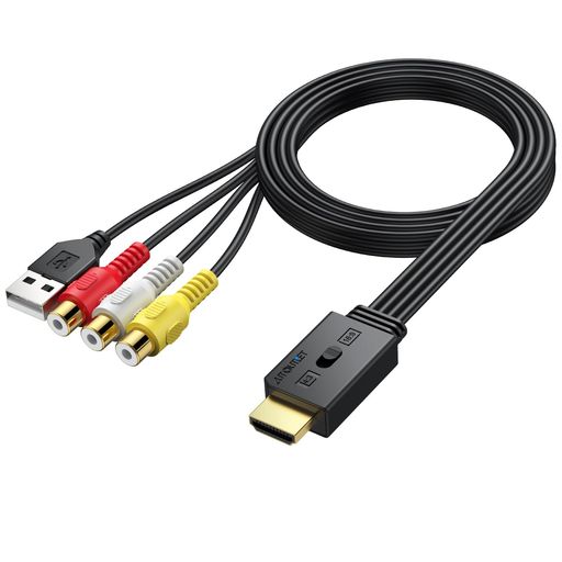 【RCA to HDMIコンバーター】:このRCA to HDMIアダプターは、アナログRCAコンポジット信号を入力してHDMI 1080P (60hz)/720P (60hz)出力に変換できます。スマートテレビやモニターでレトロゲームをプ...