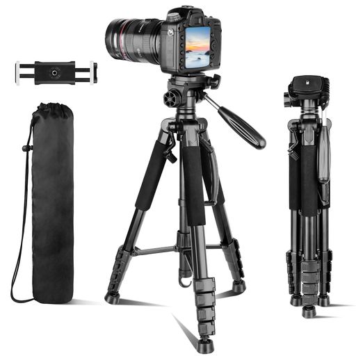 【カメラ・スマホ/プロジェクター対応】荷重5.5kgまで載せることができます。ほとんどのカメラやスマホ三脚としてが使えます。スタジオ設備、家族旅行、山登り、集合写真、ビデオ撮影、ライブ配信などに大活躍しています。 【軽量・持ち手付き】本体重...