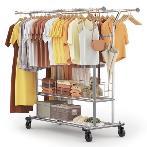 🧥【耐荷重200KG】🧥自立型物干しラックは、水、錆、腐食、引っかき傷からの保護を強化するために、耐久性がある高品質の金属で作られています。150kgまで収納できます。靴と荷物の保管用の下部棚は90kgの耐荷...