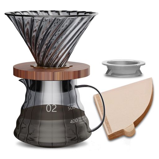 アイスコーヒー 【高品質】このコーヒードリップ器具の本体は、耐久性と信頼性の高い厚手の高ホウケイ酸ガラスで作られています。ガラス製のコーヒーカップは熱に強く、傷つきにくいです。手淹れコーヒーの楽しさを体験するのに最適。 【優れた濾過能力】コ...