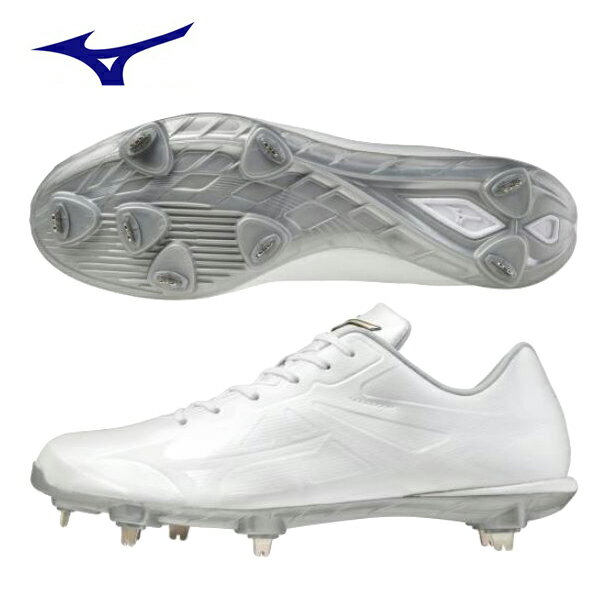 誰よりも先へ行く、ミズノ史上最軽量スパイク。 【メーカー】ミズノ 【商品名】ライトレボエリート 【品番】11GM211101 【カラー】ホワイト×ホワイト 【素材】甲材：合成皮革・合成繊維　底材：合成底 【スパイク】金属(固定式) 【幅】2...
