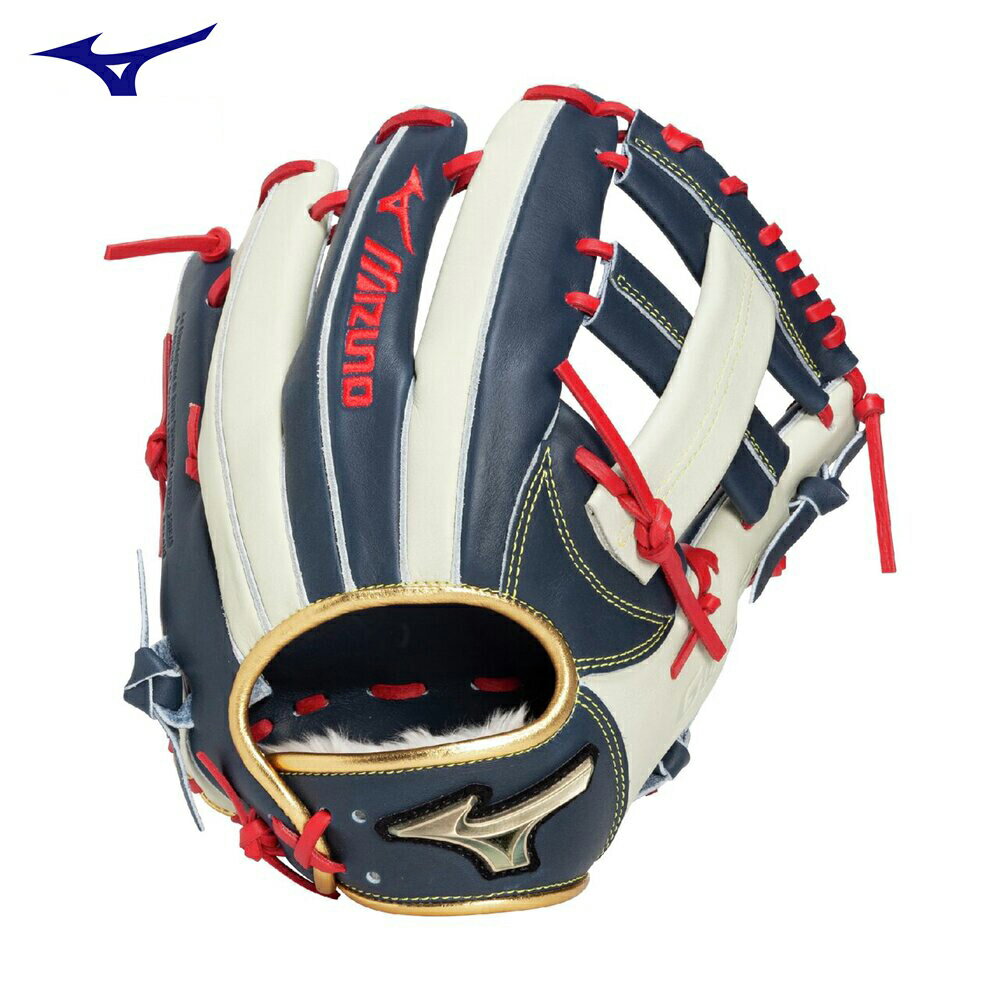 ミズノグローバルエリートの軟式内野手用グローブ。 限定代表イメージカラーグラブ! 背面の中指にポイントとなる赤色の刺繍を！ 【メーカー】ミズノ 【商品名】軟式用【グローバルエリート】勝色コレクション【内野手用／サイズ10】 【品番】1AJG...