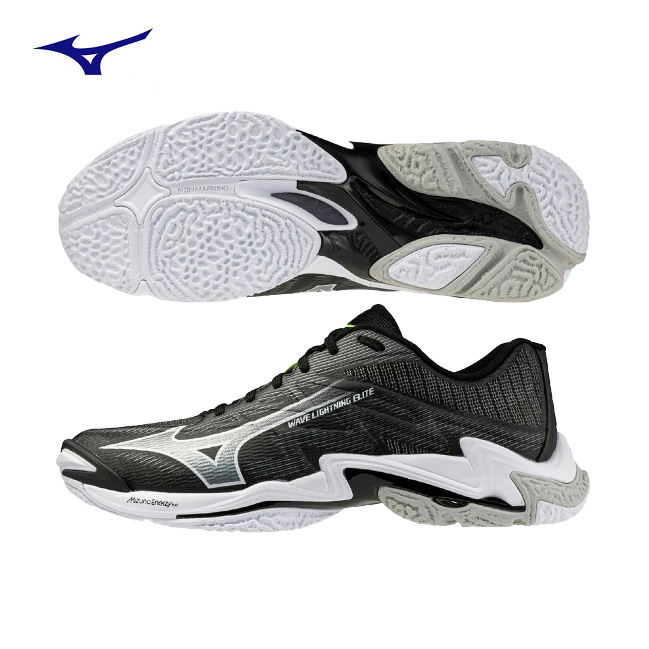 攻めも守りもキレッキレ。 より高く、速く、跳びまわるために軽量性、クッション性を追求した1足。 【メーカー】ミズノ 【商品名】ウエーブライトニング エリート 【品番】V1GA2600 【カラー】ブラック×ホワイト（52） 【素材】甲材：合成...