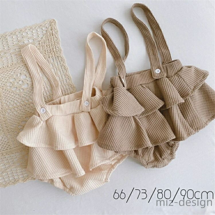 ●サイズ：66/73/80/90 ●表地：綿35% ※素材感や色合いの表現には個人差があります。また画像は撮影状況やPC環境によりイメージや色合いが若干異なる場合がございますが予めご了承願います。 ベビー服 ワッフル生地 ロンパース フリル...