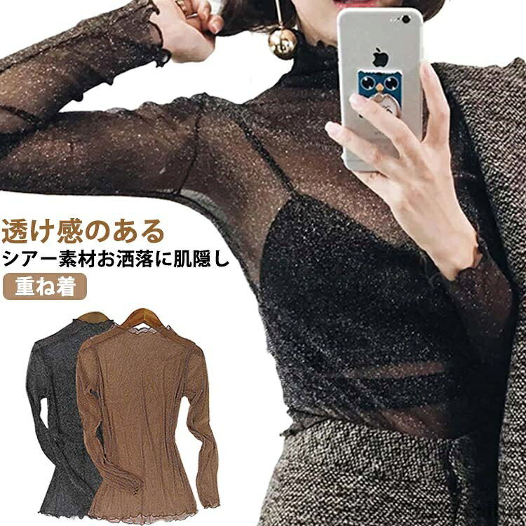 透け感のあるシアー素材お洒落に肌隠しレイヤードスタイルをよりお洒落に見せるシアートップス。重ね着が可愛いレースのハイネック、シースルートップスです首元や袖口からレースをチラ見せ！重ね着コーデに サイズ F XL サイズについての説明 F：お...
