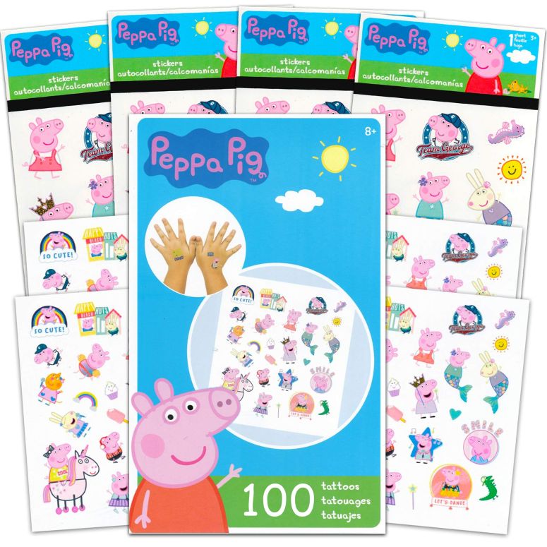 ペッパ ピッグ ステッカーとタトゥー パーティー記念品パック ~ ペッパ ピッグの一時的なタトゥー 100 枚とペッパ ピッグ ステッカー 100 枚 (ペッパ ピッグ パーティー用品)。 ※重さ:　約159g ※パッケージサイズ:　約15...