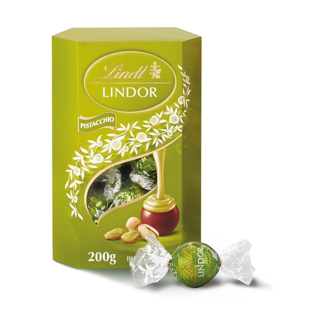 商品情報・リンツの人気チョコレートシリーズ「リンドール」のピスタチオフレーバー・外側はなめらかなチョコレートシェル、内側はとろけるフィリング・ピスタチオの香ばしさとクリーミーな甘さが広がる贅沢な味わい・一粒ずつ個包装されており、保存や持ち運...