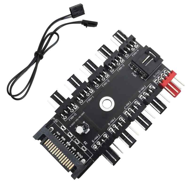 PWMハブ, CTRICALVER 10 Way 12V 4 PINマザーボードPWMファンスプリッター, SATA/IDE ポート付き、コンピュータ ケース 4 ピンまたは 3 ピン冷却ファン用▶パッケージ : 1 x PWM ケーブル、...