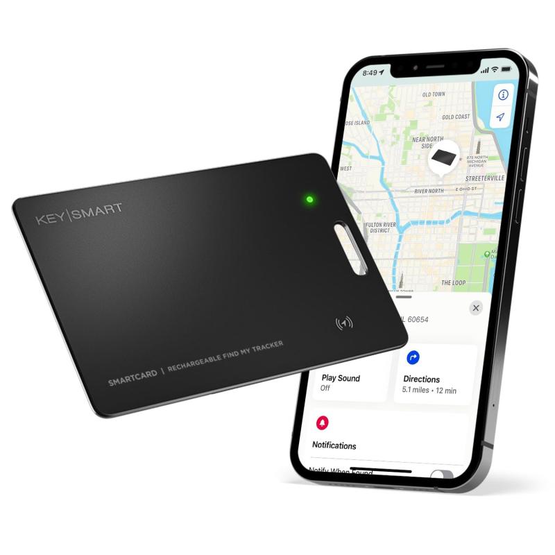 KEYSMART SmartCard Thin Wallet Tracker Card, Rechargeable &amp; Reusable, Versatile Lanyard Slot or Keychain Hole