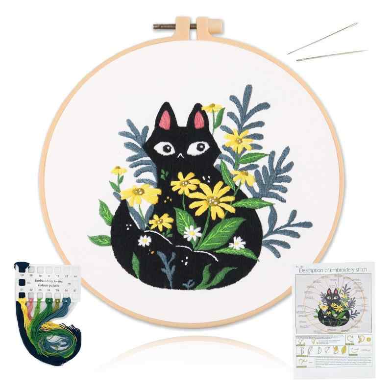 ALLMIRA 刺繍キット 初心者 セット ししゅうキット 刺しゅう クロスステッチ 手作り DIY刺繍工具 刺繍 枠 20CM1本 刺繍糸 刺繍用布1枚 刺繍針2本 英語説明書付き❀[セット内容]：刺繍枠*1本（20CM）、刺繍布*1枚、...