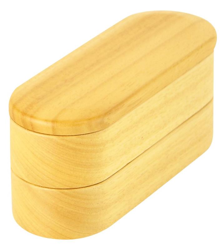青桐 プチ弁当箱 二段 細長サイズ:幅70×奥行160×高さ75mm重量:130g材質:天然木アユース材(青桐科)、ウレタン塗装仕上げ