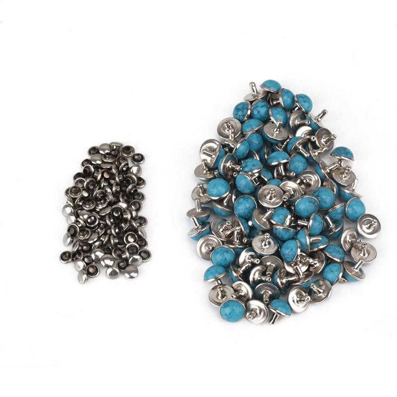 SHANOER 100個入れ カシメ スタッズ レザークラフト ターコイズ リベット 10mmx11mm ブルーレザーベルト、バックル、ハンドバッグなどの飾りに適する。天然の宝石てはなく、人工的につくられたものです。10mmx11mmのスタ...