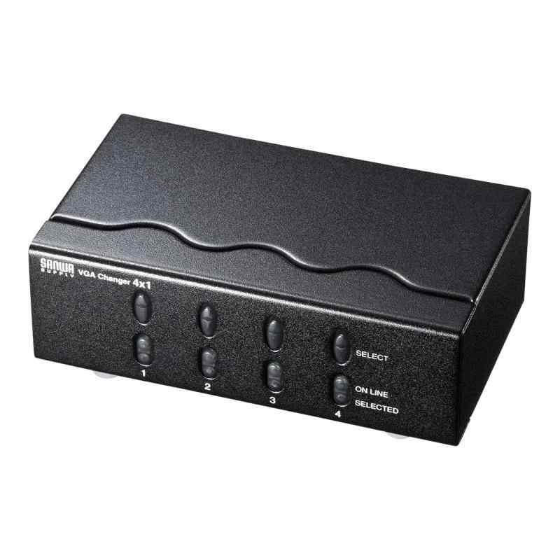 サンワサプライ ディスプレイ切替器(ミニD-sub(HD)15pin用)・4回路 SW-EV4N2 ブラックパソコン4台のディスプレイ信号/ミニD-sub（HD）15pinを切り替えて1台のディスプレイ、またはプロジェクターなどに表示するこ...