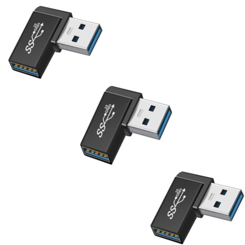 HUIKKJP USB変換アダプタ USB3.0 アダプタ 90度 L型 直角 オスからメス変換コネクタ USB3.0 メスからオス変換コネクタ USB コネクタ 10Gbps 高速データ転送 携帯パソコン等対応（ 3個セット）1.多機能L...