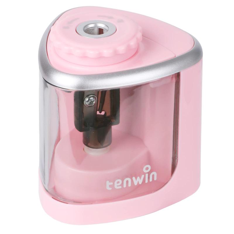 Tenwin 電動鉛筆削り コンパクト 人気シャープナー ミニタイプ 6-8mm鉛筆適用 鉛筆削りコードレス 単三電池供給 小学生子供 手動 両用 乾電池式