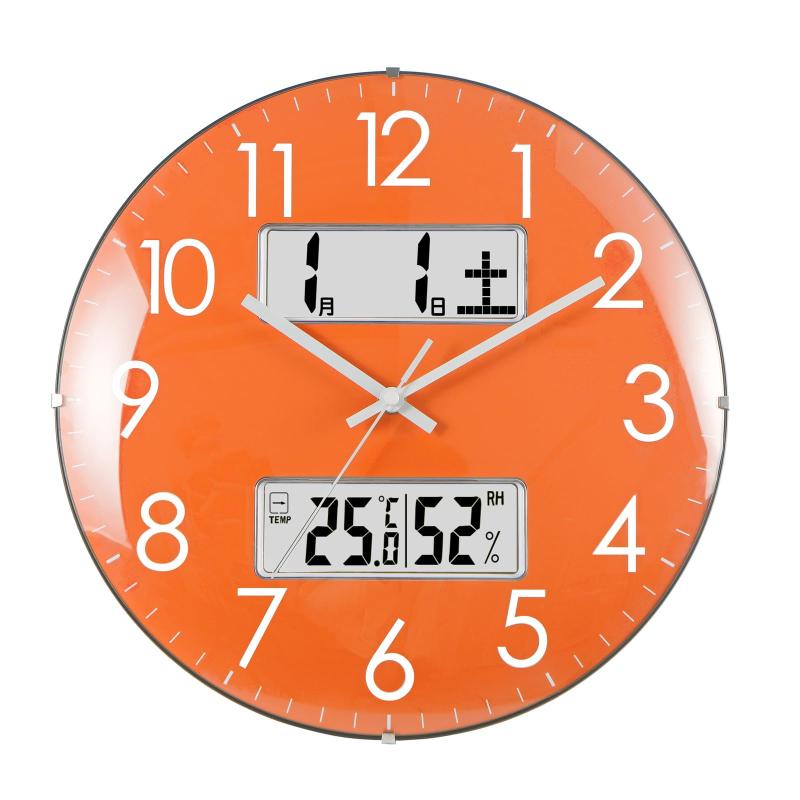 掛け時計 温度・湿度・日付・曜日表示 直径 アナログ 静音 球面ガラスTimeScry