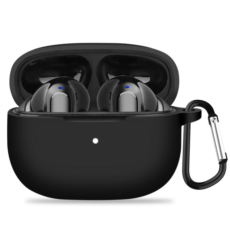 ANYOI 対応 EarFun Air Pro 4 ケース 超極薄 液状シリコン素材 LED可視 耐衝撃 防水 防塵 軽量デザイン ワイヤレス充電対応 傷防止 紛失防止 シンプルスリム カラビナ付き(ブラック)