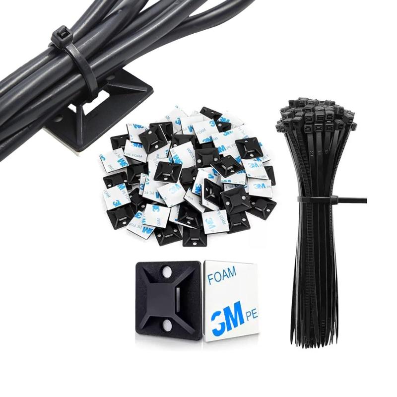 Neyiem ケーブルタイ マウントベース 30mm*30mm 配線固定ツール ナイロン結束バンドセット ナイロンケーブルストラップ ケーブル管理 強力粘着テープ付き配線 固定具 ケーブル コード収納 整理【包装内容】ケーブル管理固定工具セ...