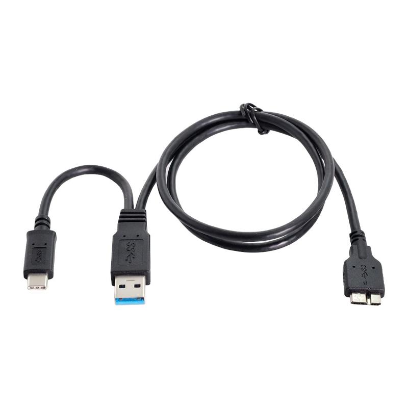 Cablecc Type-C USB-C to USB 3.0 オス &amp; USB 2.0 デュアル電源データ Y ケーブル ラップトップ &amp; ハードディスク用