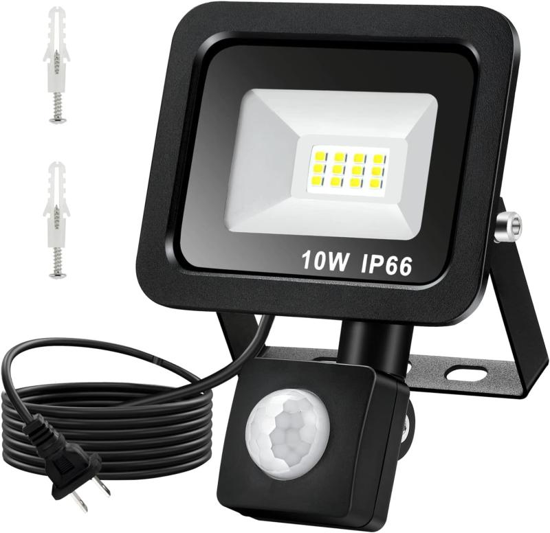 ANOTEK 人感センサーライト 屋外 コンセント 防犯ライト防水IP66 10W LED投光器 昼白色 6000K 安全非常灯