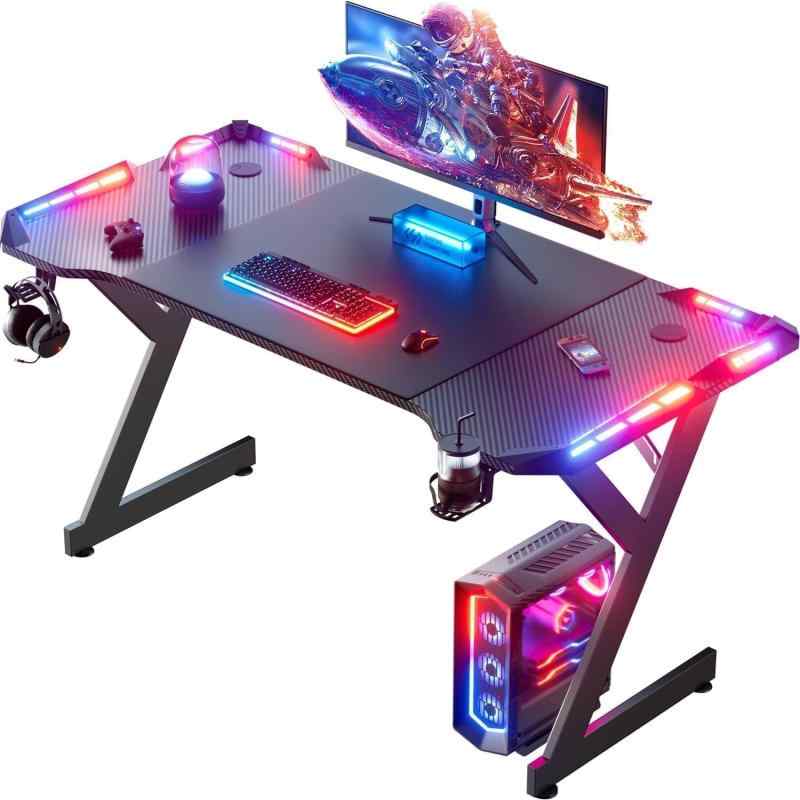 HLDIRECT ゲーミングデスク pcデスク机 「メーカー一年」幅120cm*奥行60cm*高さ75cm パソコンデスクワークデスク 作業机 Y型脚構造設計 自動RGBライド ヘッドフォンフックとカップホルダー付【製品仕様】サイズ：120...