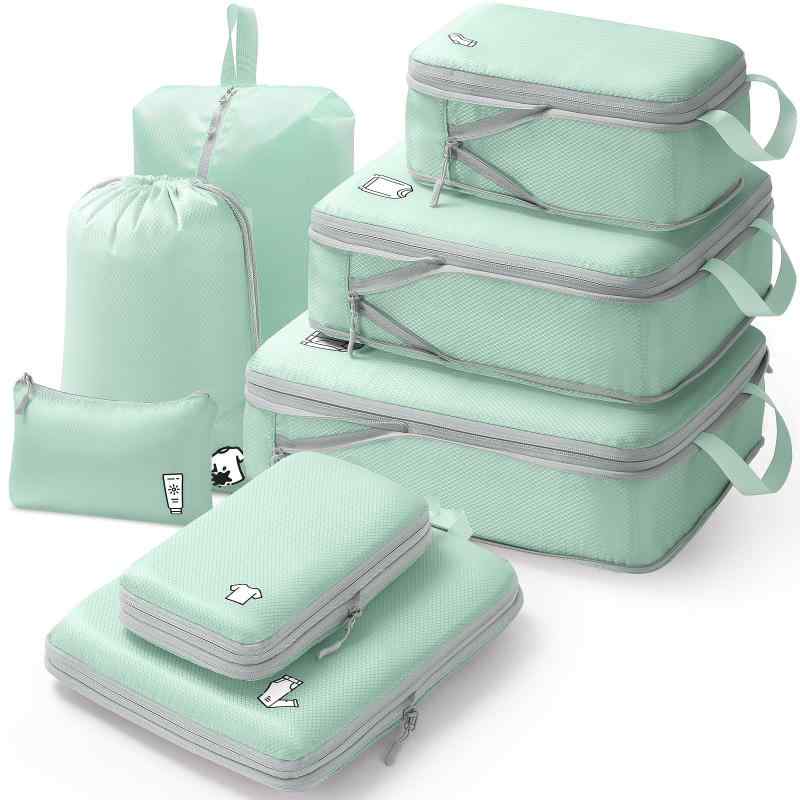 Samfolk トラベルポーチ 旅行用圧縮袋 旅行用ポーチ 圧縮バッグ セット 圧縮袋 旅行 パッキングポーチ 旅行便利グッズ 衣類仕分け 出張 大容量 防水 小物入れ トラベルセット 下着収納 巾着袋