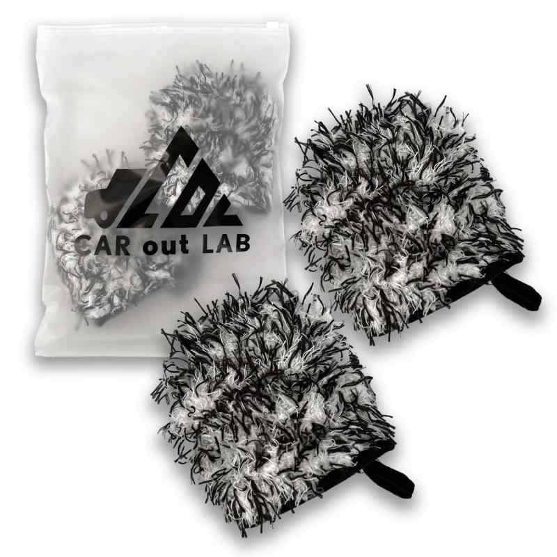 CAR out LAB （カーアウトラボ）洗車 ミット ミニ ホイールミット 洗車ブラシ 洗車グローブ マイクロファイバー 2枚セット 14cm×13cm🌟【サイズ】14×13cm / 2個セット・パッケージ付きӽ...