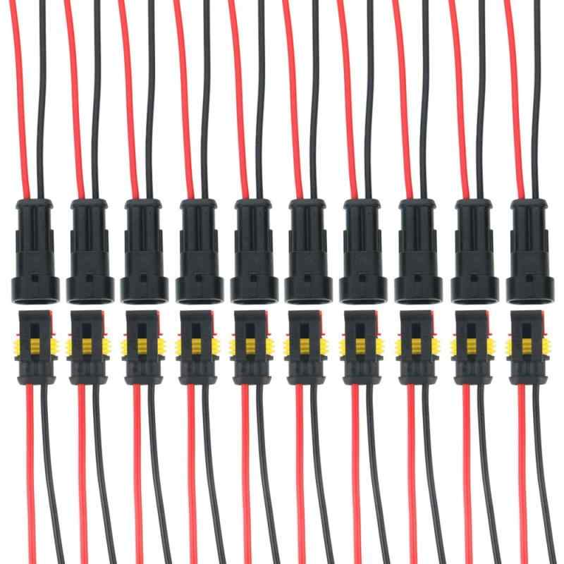 GTIWUNG 10 キット 2ピン防水コネクター2 ピンウェイ 車 防水 電気 コネクタ プラグ ワイヤー 17AWG マリーン 防水カプラー 2ピン 2極 2ピン/ウェイシールド防水コネクタ、10cmワイヤ付き オス、メスコネクタ仕様な...