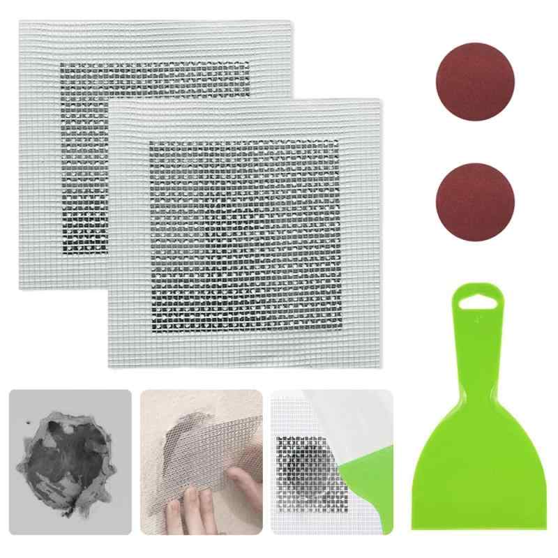 LOYELEY 壁穴補修キット リペアプレート 2枚入り 壁修理パッチ 天井修理パッチ 壁 穴 補修用壁紙 穴埋め 壁穴埋め補修 グラスファイバーメッシュ アルミ板 石膏ボード サンドペーパー パテベ【サイズ】リペアプレート：20*20cm...