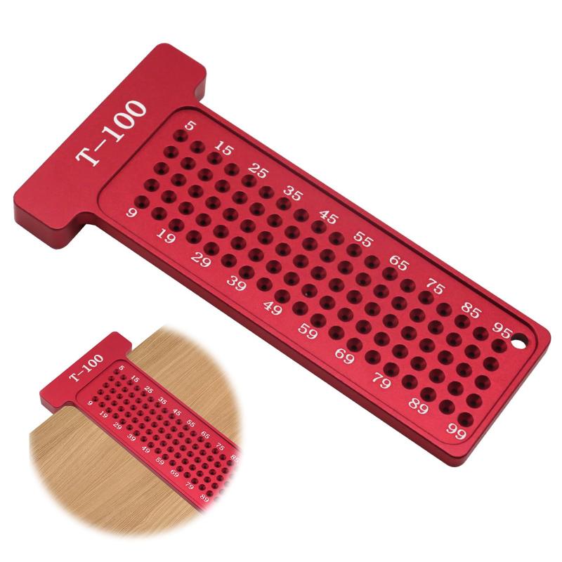 EsiFare T型定規 T-100 木工定規 ケガキ定規 木工 t型スコヤ ケガキ工具 直角定規 アルミ定規 直角 木工スクライブ 高精度 1mm穴間隔 直接マーキングできる定規 大工ケガキ工具 アルミ製【高品質の素材】：T型定規は高品質...