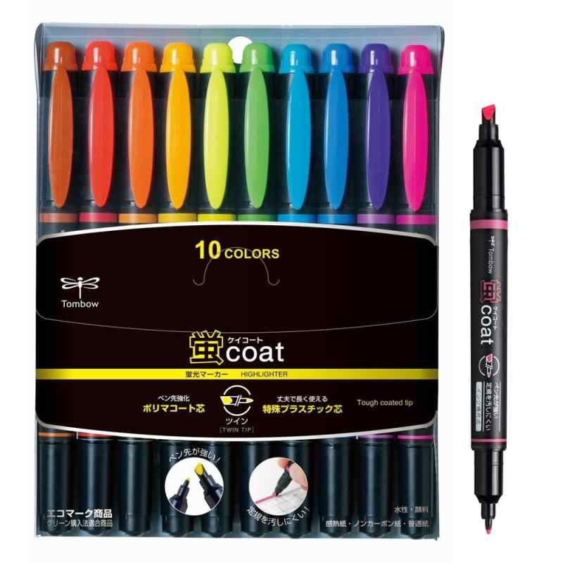 トンボ鉛筆 蛍光ペン 蛍コート ツインタイプ (強いペン先 ポリマーコート芯) 10色 WA-TC10Cトンボ鉛筆(Tombow)の蛍光マーカーの定番「蛍コート」。太字(3.8mm)と細字(0.5mm)の ツインタイプの 蛍光ペンセット。定...