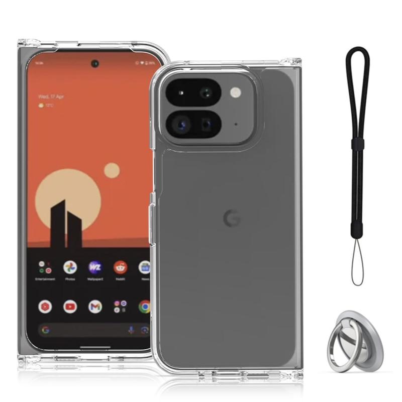Google Pixel 9 Pro Fold 用 ケース カバー スタンド付き 角度調整可能 車載ホルダー対応【NOUKAJU】 スマホケース ストラップ付き 軽量 PCソフト クリア 黄変防止 指紋防止 持ちやすい（クリア）【対応機種】...