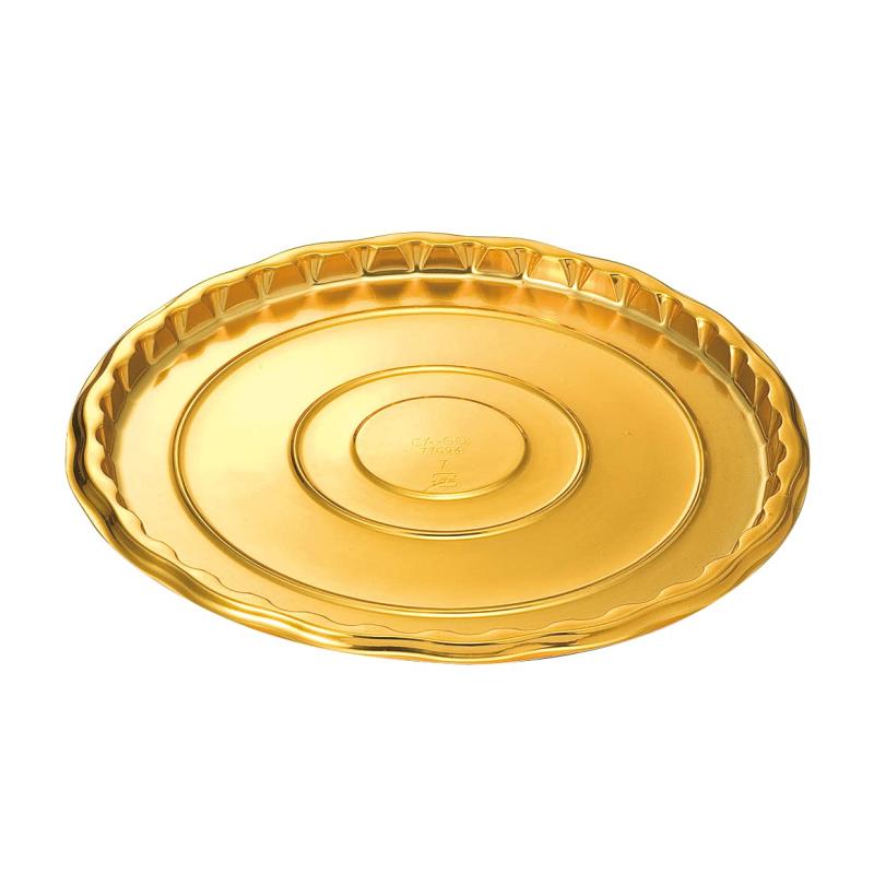 デコトレー 丸 4号 ゴールド 内寸127φ 外寸150φ×10Hmm [10枚]材質：プラサイズ：127φ(内寸)150φ×10Hmm(外寸)入数：10枚対象ケーキ：4号