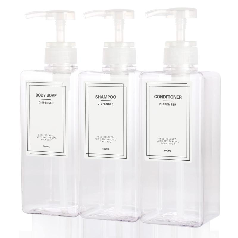 IRETION シャンプーボトル ディスペンサー 詰め替えボトル 折りたたみ式ロートおまけ付き 600ml 3本セット