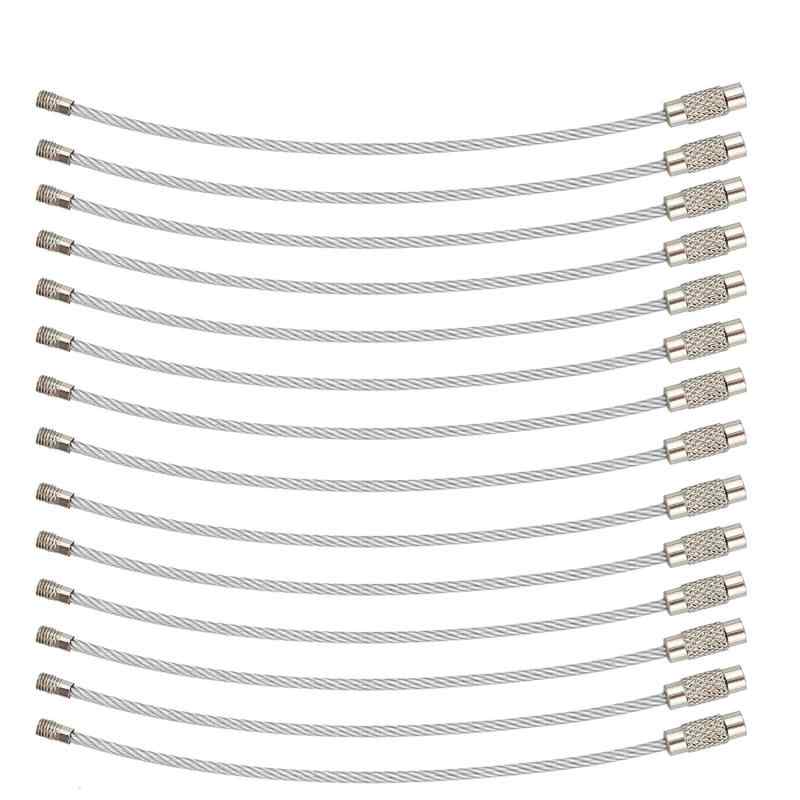 [AMUU] ワイヤーキーホルダー キーホルダー キーチェーン ネジ式 キーリング ステンレス製 スチールケーブル 紛失·盗難防止 11cm 14本セット シルバー/ブラック