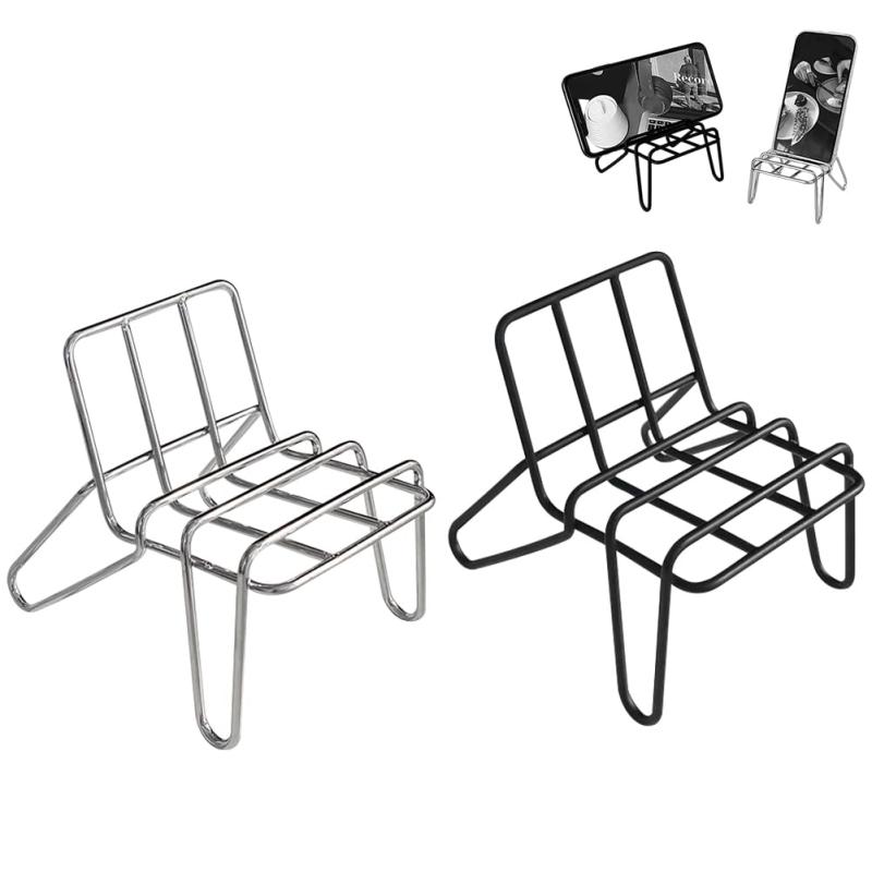 Umora スタンド スマホスタンド 鉄 椅子型 スマートフォン用 携帯 インテリア スマホホルダー ブラックとシルバー2色 小型 三つ角度調節 2個【製品名前】グリッド椅子型のスマホスタンド2個（ブラックとシルバー2色）。【仕様】♦素材：...