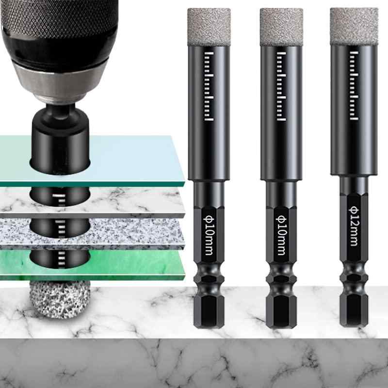 Waddlllllleo 真空 ダイヤモンドコアドリル ドリル 穴 開け 六角形 ダイヤモンドホールソー コアビット10mm/12mm ヤモンドドリルビット ガラスドリルビット シャンク 陶器/タイル/大理石/ガラス用（サイズ）セット3個セ...