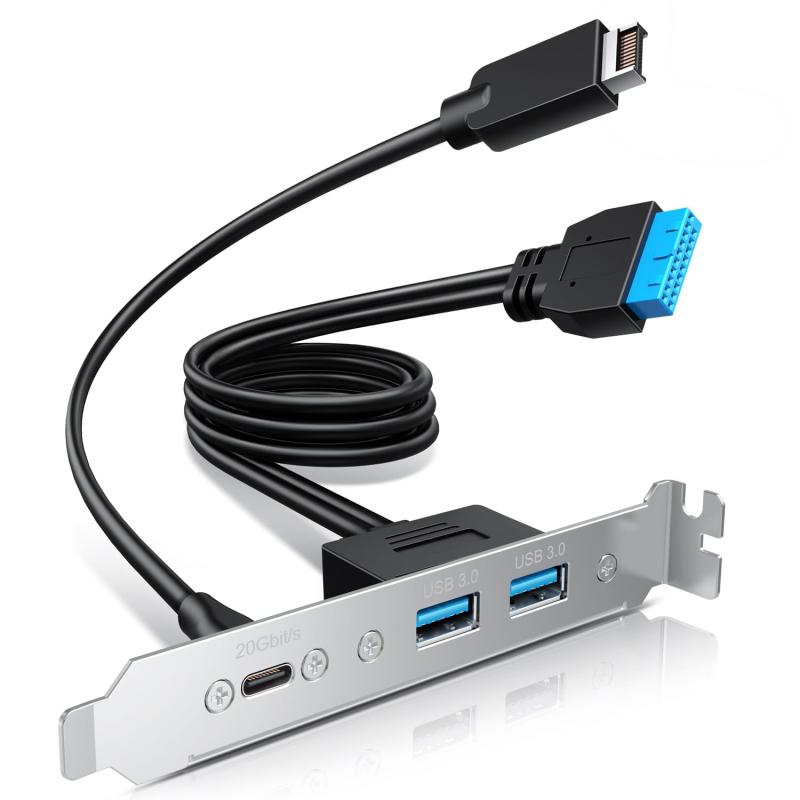 GRAUGEAR 20Gbps USB 3.2 Gen 2x2 USB-Cフロントパネルアダプター、マザーボードヘッダー延長ケーブル、USB-Cメスから20ピンUSB Type-E Aキーオスコネクター PCIeブラケット付き、ケーブル長6...