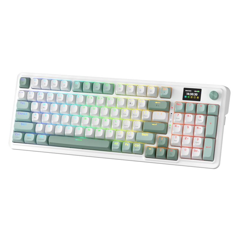 Redragon K719 ワイヤレスガスケットゲーミングキーボードw/画面&amp;ノブ,95メカニカルキーボードのキー,簡単に制御1.14 " tft情報表示,5層ノイズdampening,カスタムリニアスイッチ,玉雲色sma...