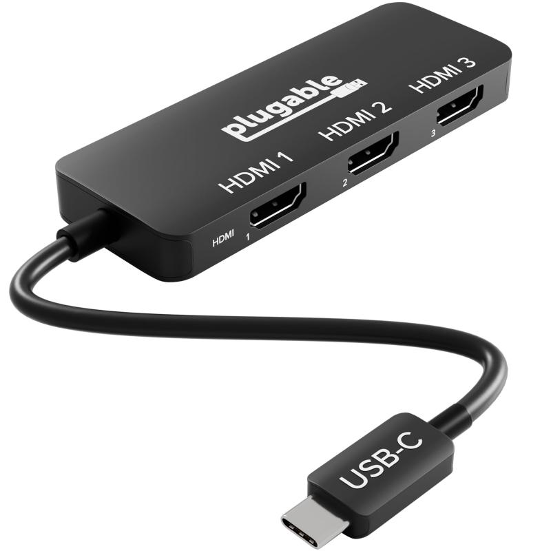 Plugable USB-C to HDMI マルチモニターアダプター、トリプル 4K60 ディスプレイ対応、ドライバ不要 MST ハブ (Windows/Chrome OS対応)、USB-C、Thunderbolt、USB4、ノートPC用...