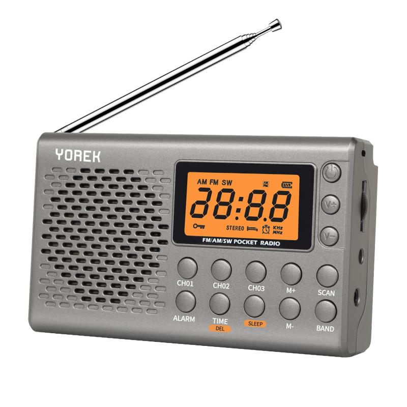 YOREK AM/FM/SW 高感度受信ポータブルラジオ 電池式 スリープ機能付きワイドFM対応小型ラジオ ステレオイヤホン付属する（日本語取説付き） (クロ)高感度受信＆大文字表示：高性能DSPデジタルチューナー搭載のFM/AM/SW3バ...