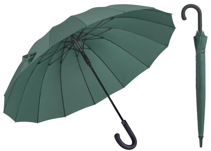 [Qesquilo] 長傘 傘 16本骨 ワンタッチ グラスファイバー Teflon撥水加工 260T高密度生地 紳士傘 無地 大きい メンズ 雨傘 収納ポーチ付☂【超大サイズ】傘面の曲面長さ：130cm、開くと直径：115cm、重量：61...