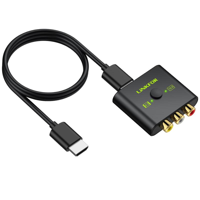LiNKFOR RCA to HDMI変換コンバーター 1080P対応 16:9/4:3切替でき 小型 軽量 AV to HDMI 変換器 PAL/NTSC対応 3色端子 hdmi 変換アダプタ Wii/PS1/PS2/N64/DVD/VC...