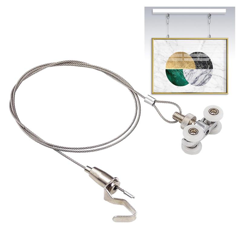 軽量 U型 ピクチャーレールセット 1.0m-2.0m ピクチャーレール + ステンレス鋼 ワイヤー 天井面用 展示用 額縁 絵画 クリックレール安全荷重: 30kg、長さ: 100cm、素材: アルミニウム合金。セット内容: レール100...