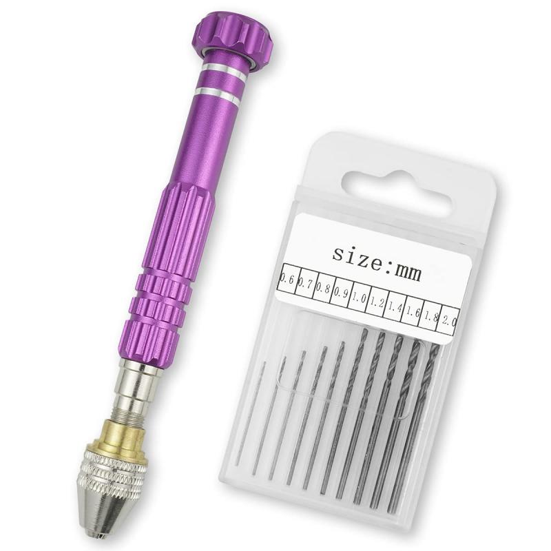 精密 ピンバイス ハンドドリル クラフトツール ドリル付 0.6mm～2mm 10サイズ セット レジン 模型 手芸精密な穴開け作業に活躍する高精度なピンバイスとドリル刃のセットです。レジン（透明樹脂）で作った作品に穴をあけたり、ビーズやプ...