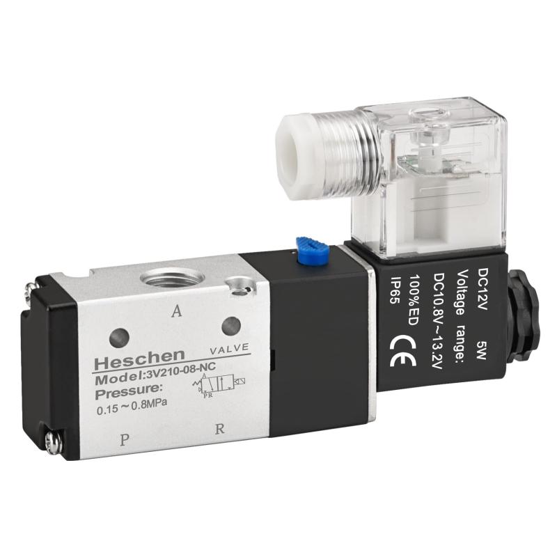Heschen 電気式空気圧電磁弁 3V210-08-NC 12VDC PT1/4インチ 2ポジション3ウェイ 常閉タイプ シングルコイルパイロット式電気