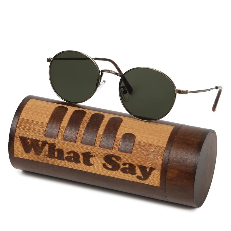 [What Say] CLASSIC ラウンド メタル フレーム カラーレンズ サングラス クリアレンズ 伊達メガネ UV400 メンズ レディース ケース【 セット内容 】 ： オリジナルバンブーメガネケース・マイクロファイバークロスケー...