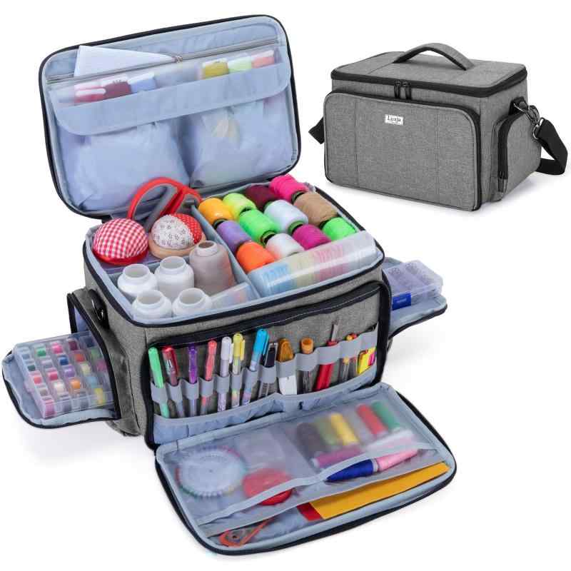 Luxja 裁縫箱 裁縫バッグ 大容量 ショルダーストラップ付き 裁縫道具 収納 持ち運び用 ソーイングバッグ バッグのみ【メイン室】2つの取り外し可能な仕切りパッド付きのメイン室には糸のスプール（高さ19cm以下）を整理することができます...