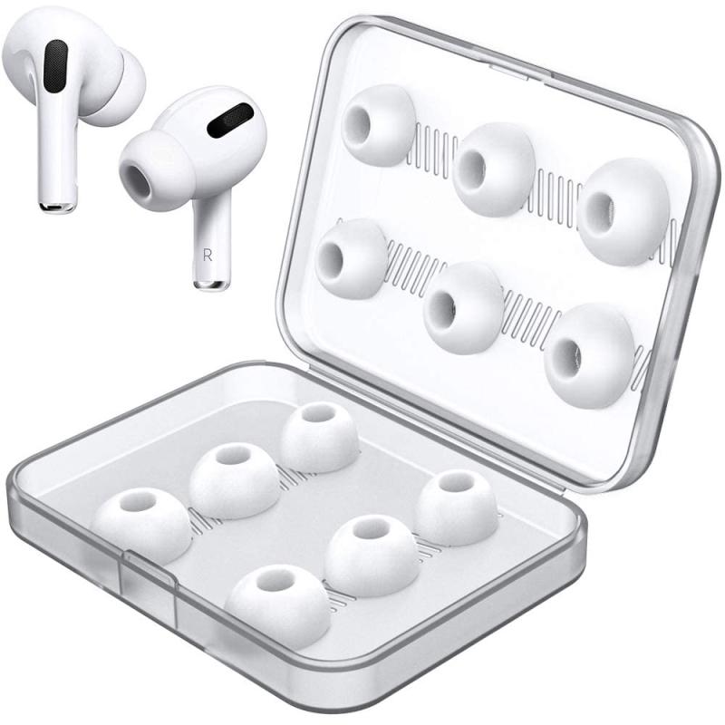イヤーピース AirPods Pro 第1/2世代対応 airpods イヤーピース シリコン airpods proイヤーチップ 分離可能 遮音 脱落防止 収納ケース付 6ペア [S/M/Lサイズ各2ペア] ホワイト【高品質シリコン＆ノイ...